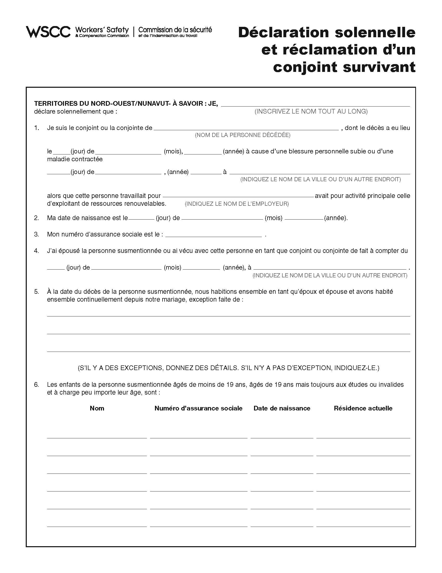 D claration Solennelle Et R clamation D un Conjoint Survivant WSCC D claration Solennelle Et R clamation D un Conjoint Survivant WSCC